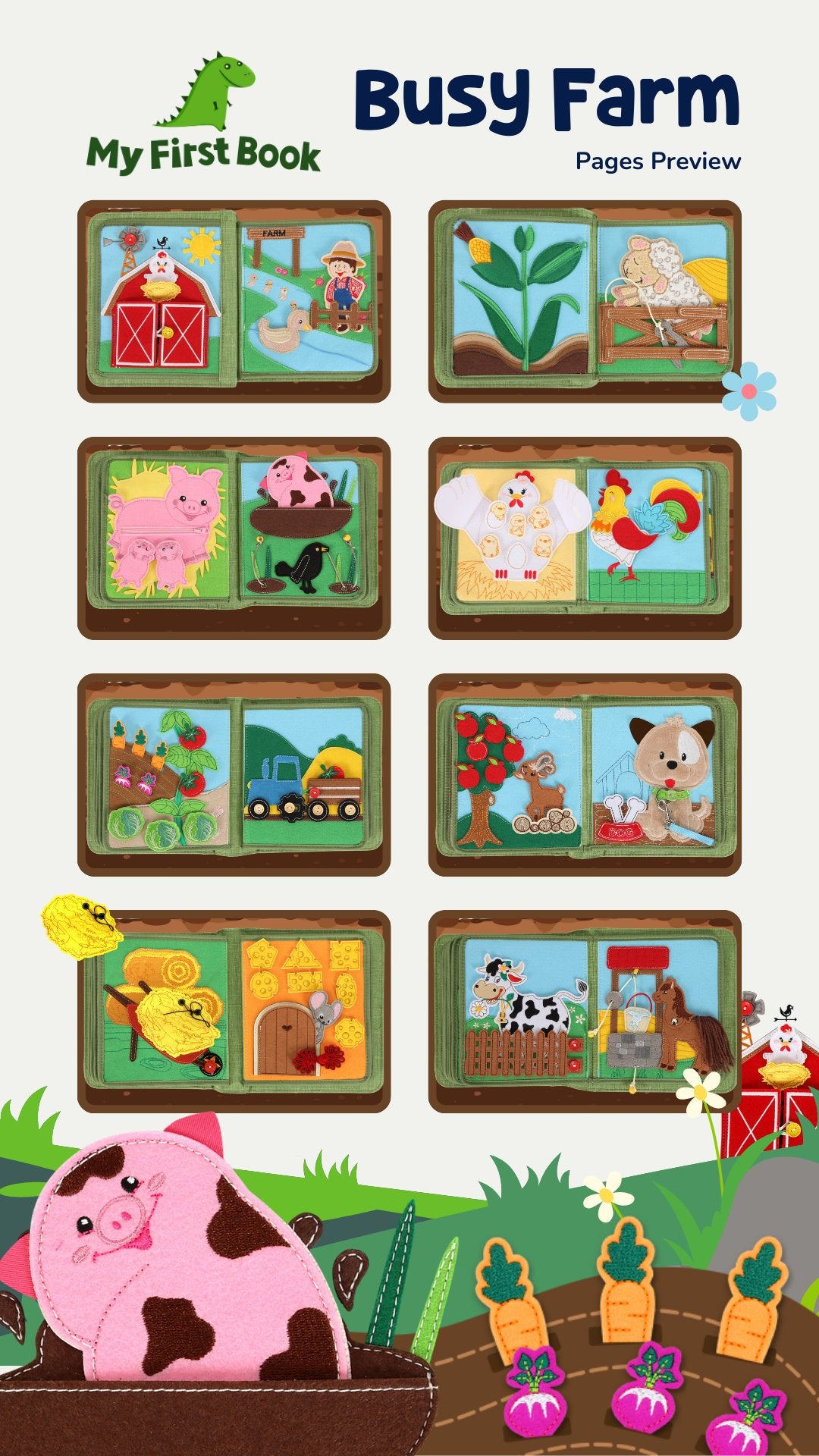 My First Book Busy Farm – Montessori Fabric Busy Book